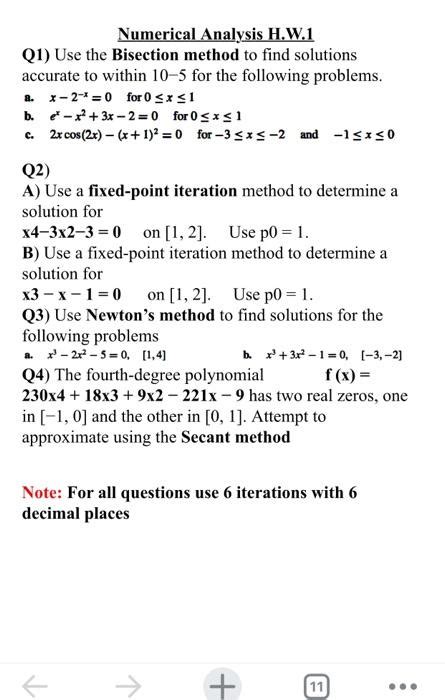Solved Numerical Analysis H W Use The Bisection Method Chegg