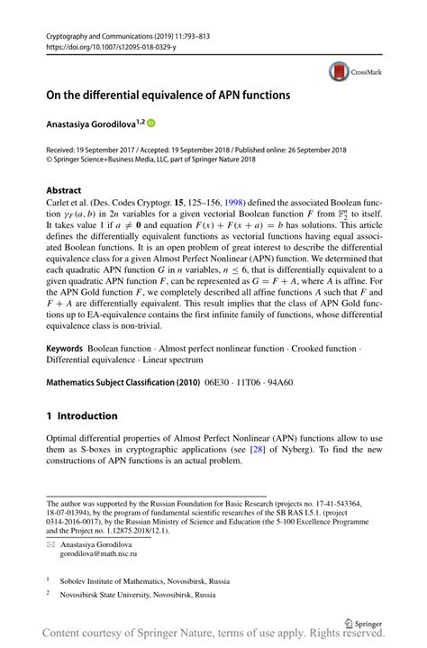 On The Differential Equivalence Of Apn Functions Request Pdf
