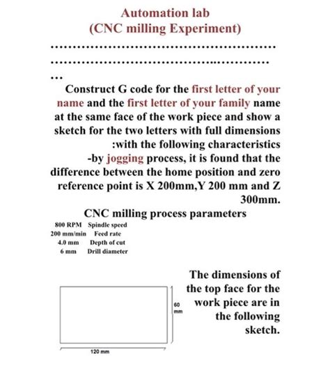 Solved Automation Lab CNC Milling Experiment Construct G Chegg Com