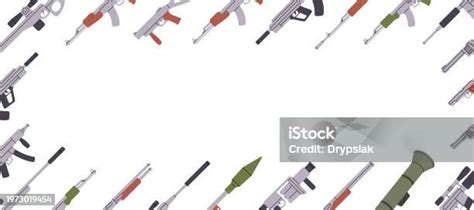 군사 무기 가로 배너 유탄 발사기 돌격 소총 Ak 47 전술 돌격 소총 벡터 일러스트 레이 션입니다 Ak에 대한 스톡 벡터 아트