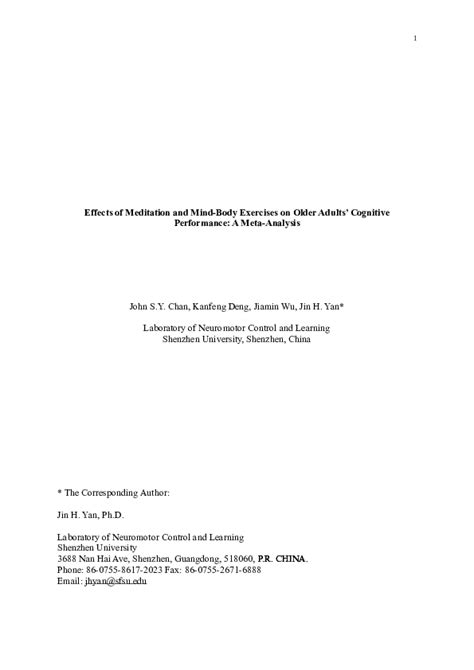Pdf Effects Of Meditation And Mindbody Exercises On Older Adults Cognitive Performance A