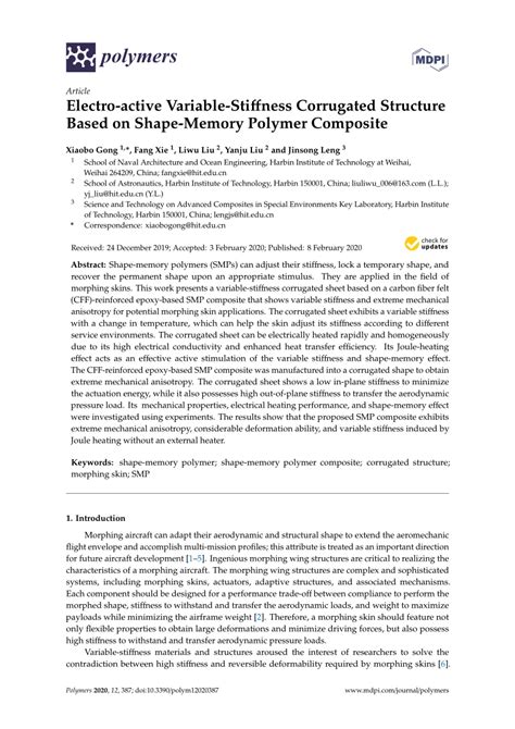 Pdf Electro Active Variable Stiffness Corrugated Structure Based On Shape Memory Polymer Composite