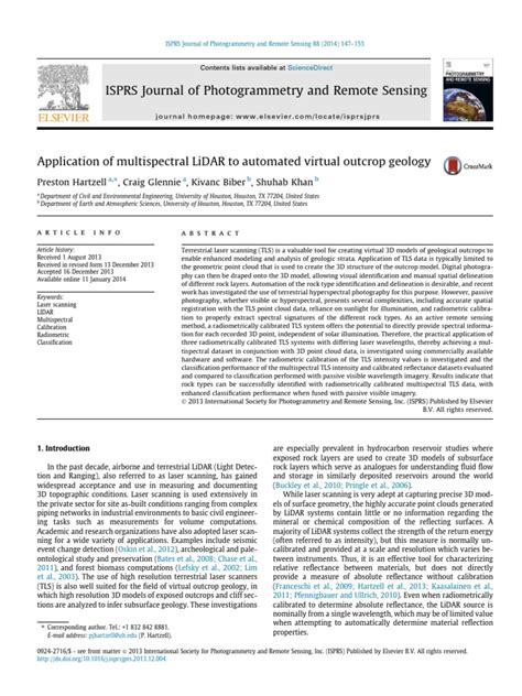 Application Of Multispectral Lidar To Automated Virtual Outcrop Geology Pdf Lidar Remote