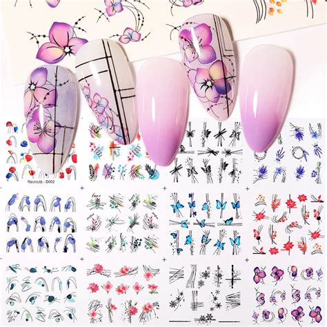 12 цветов набор смешанных цветов геометрический дизайн ногтей водные переводные наклейки