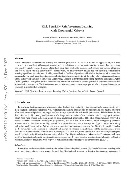 Pdf Risk Sensitive Reinforcement Learning With Exponential Criteria