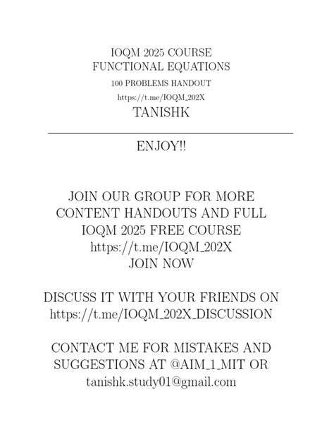 Functional Equations 100 Problems Pdf Function Mathematics