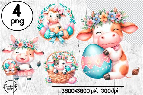 Cute Easter Cow Clipart Easter Png Graphic By Sashanikart · Creative