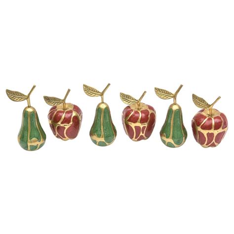 Enameled Brass Apple And Pear Object Sculptures Vintage Set Of Six For Sale At 1stdibs