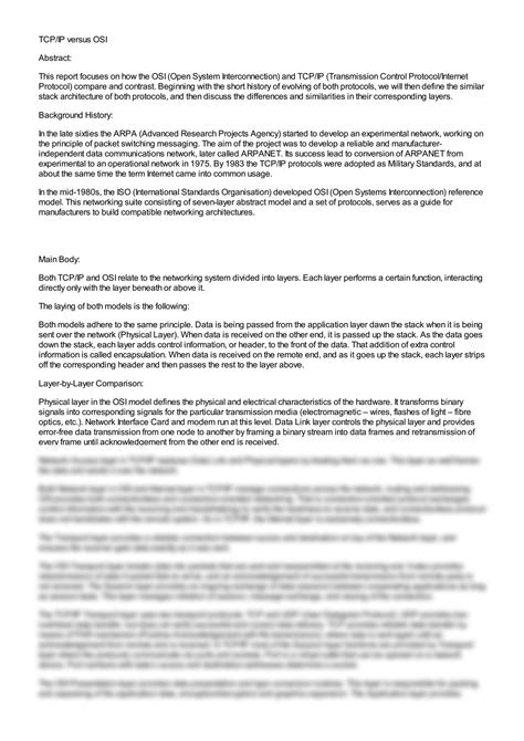 Solution This Report Focuses On How The Osi Open System Interconnection And Tcp Ip Transmission