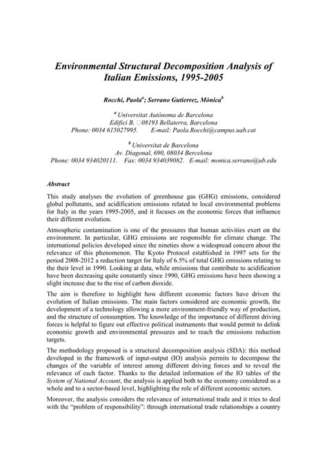 Pdf Environmental Structural Decomposition Analysis Of Italian