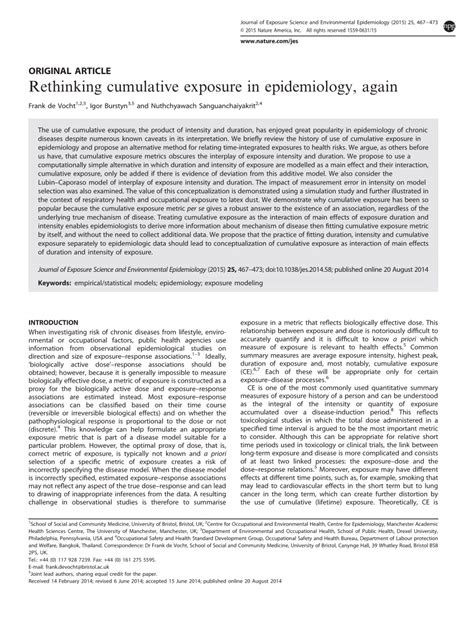 Pdf Rethinking Cumulative Exposure In Epidemiology Again