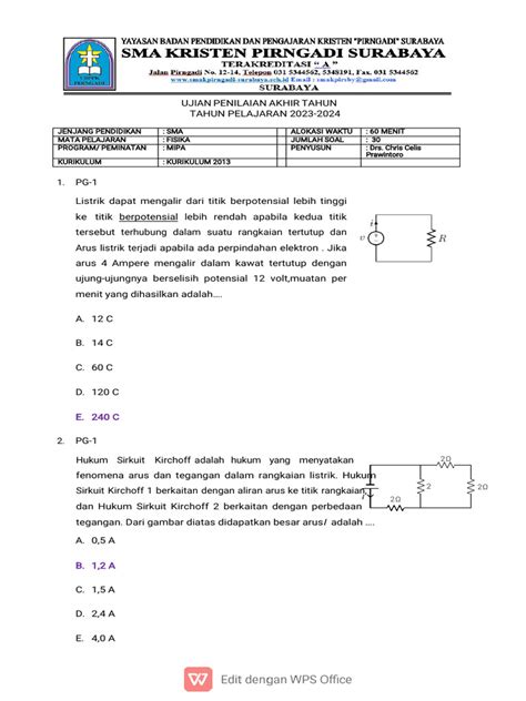 Soal Pat Fisika 2023 2024 Final Pdf