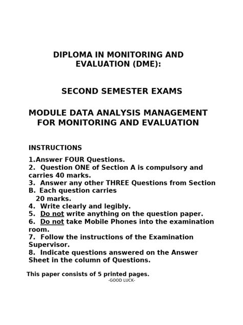 Data Analysis Management For Monitoring And Evaluation Dme Core 2017
