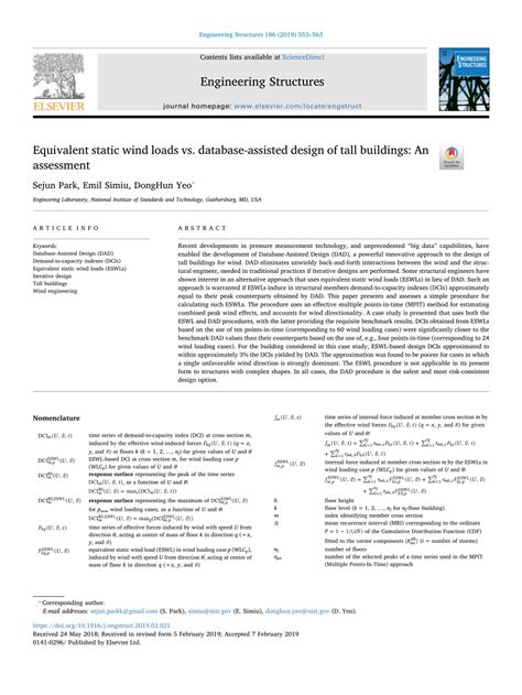 Pdf Equivalent Static Wind Loads Vs Database Assisted Design Of Tall