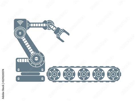 Industrial Robot And Conveyor Belt Vector Illustration Stock Vector