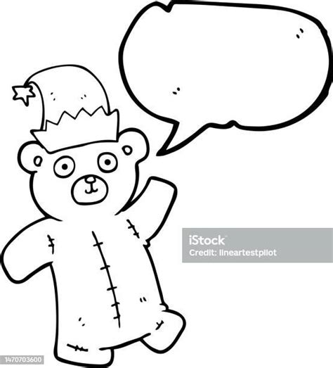 자유형 그린 연설 거품 만화 테디 베어 크리스마스 모자를 쓰고 귀여운에 대한 스톡 벡터 아트 및 기타 이미지 귀여운 기이함