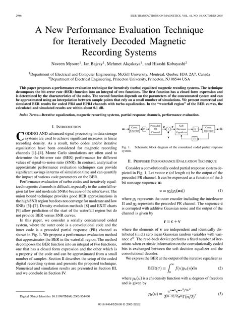 Pdf A New Performance Evaluation Technique For Iteratively Decoded Magnetic Recording Systems