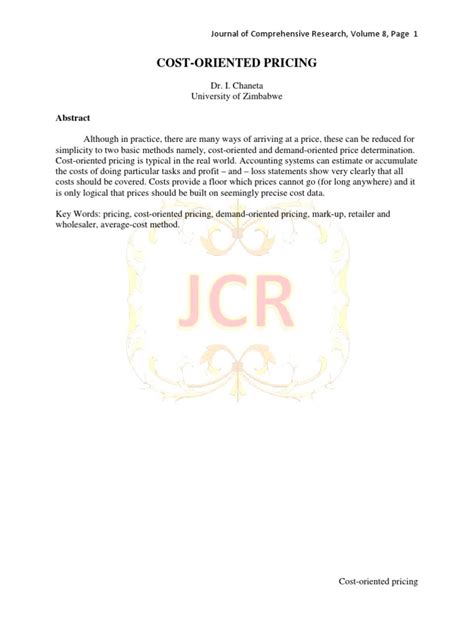 Cost Oriented Pricing Method Pdf Pricing Retail