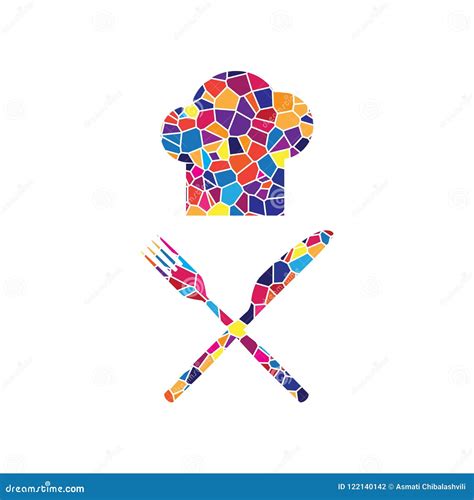 Chef With Knife And Fork Sign Vector Stained Glass Icon On White Background Colorful Polygons