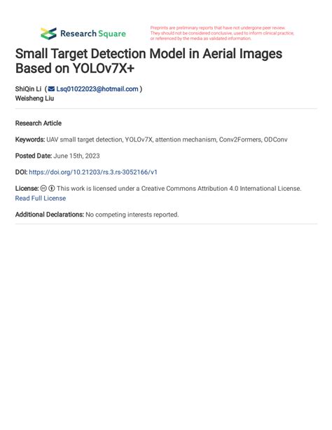 Pdf Small Target Detection Model In Aerial Images Based On Yolov7x