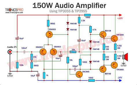 Amplifier Circuit Diagram Tip3055 150w Tronicspro