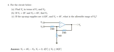 Solved For The Circuit Below A Find Vo In Terms Of V1 And
