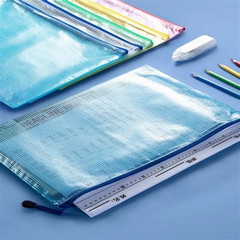 5pcs A4 그리드 지퍼 파일 가방 크리 에이 티브 학생 편지지 방수 연필 케이스 사무실 투명 정보 가방 Temu