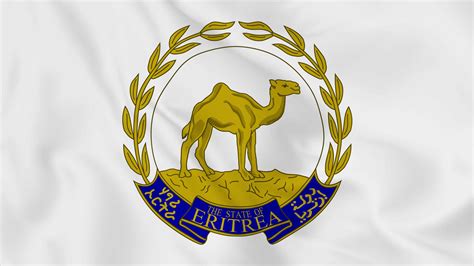 National Emblem Coat Of Arms Or Symbol Of Eritrea In Waving Flag