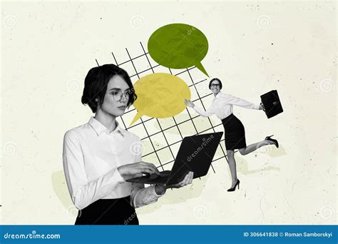 Pop Pinup Collage Poster Of Two People Girls Using Website Forum Texting Typing Osts Speech