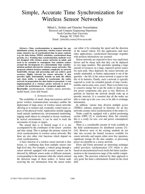 Simple Accurate Time Synchronization For Wireless Sensor Networks Pdf Wireless Sensor