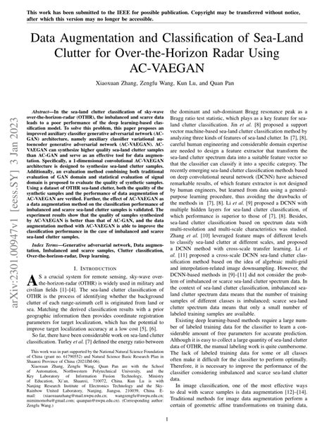 Pdf Data Augmentation And Classification Of Sea Land Clutter For Over