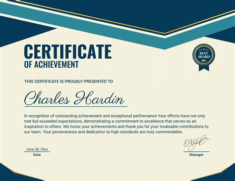 Meritorious Achievement Certificate Template Landscape Wordlayouts