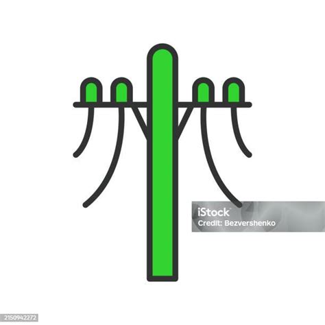 전주 라인 디자인 녹색 전기 전력선 유틸리티 전기 전송 극 흰색 배경 벡터에 전신주 전주 편집 가능한 획 아이콘입니다 아이콘에