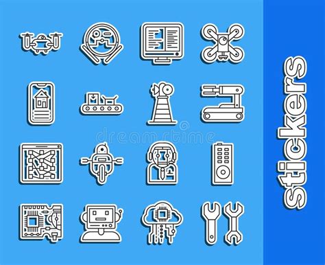 Set Line Spanner Remote Control Robot Computer Monitor Screen Conveyor Belt With Cardboard