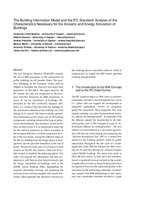 Pdf The Building Information Model And The Ifc Standard Analysis The Characteristics For The
