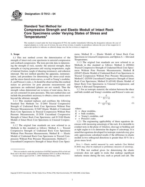 Compressive Strength And Elastic Moduli Of Intact Rock Core Specimens Under Varying States Of