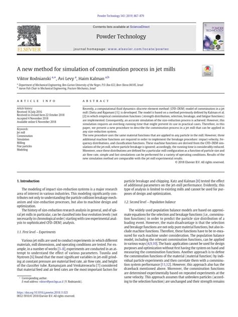 A New Method For Simulation Of Comminution Process In Jet Mills Pdf