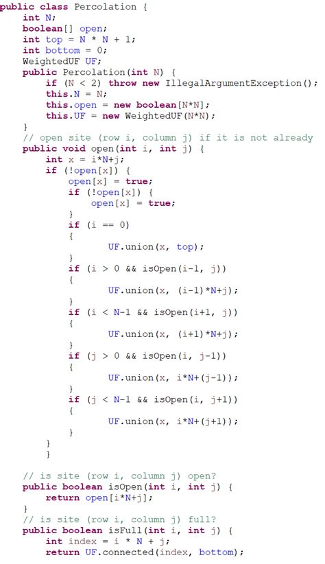 solved lic class percolation { int n boolean [] open int