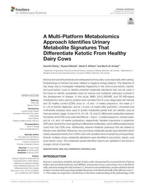 Pdf A Multi Platform Metabolomics Approach Identifies Urinary