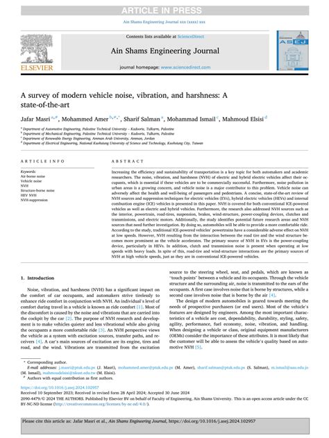 Pdf A Survey Of Modern Vehicle Noise Vibration And Harshness A State Of The Art