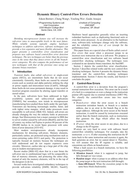 Pdf Dynamic Binary Control Flow Errors Detection