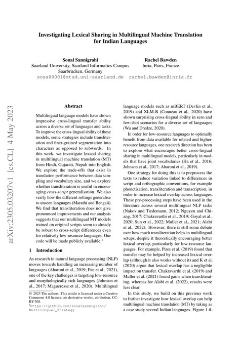 Pdf Investigating Lexical Sharing In Multilingual Machine Translation For Indian Languages