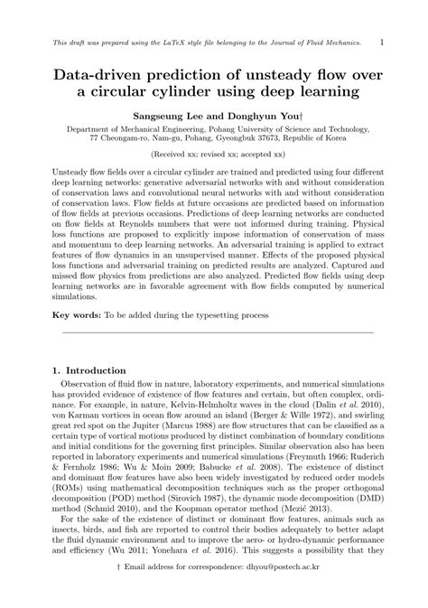 pdf data driven prediction of unsteady flow fields over a circular