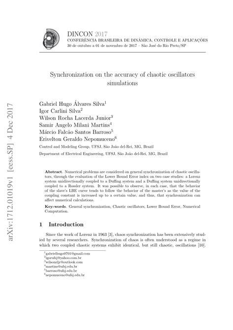 Pdf Synchronization On The Accuracy Of Chaotic Oscillators Simulations