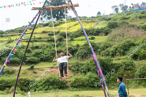 Dashain Festival Features Traditional Bamboo Swing Editorial Stock