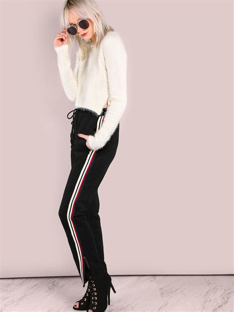 Aligned Track Sweatpants BLACK SheIn Sheinside