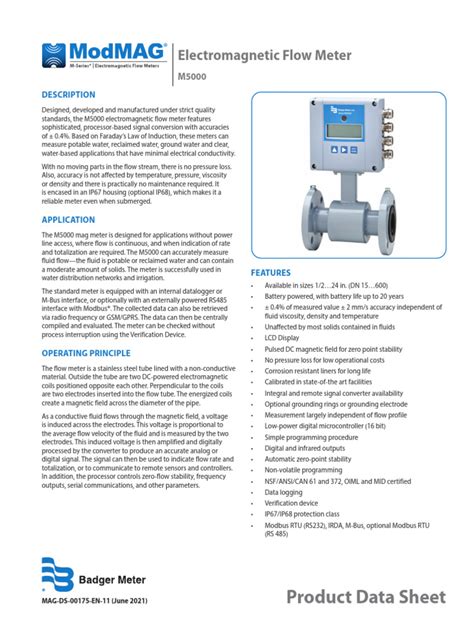 Electromagnetic Flow Meter Data Sheet Pdf Flow Measurement Vacuum Tube