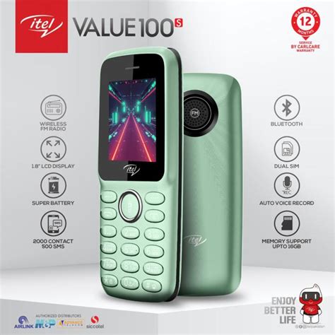 Itel Value 100s Dual Sim Auto Call Recording Sd Card Support Bluetooth Led Torch Box Pack 1