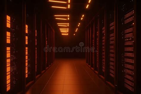 Shot Of Data Center With Multiple Rows Of Fully Operational Server Racks Modern
