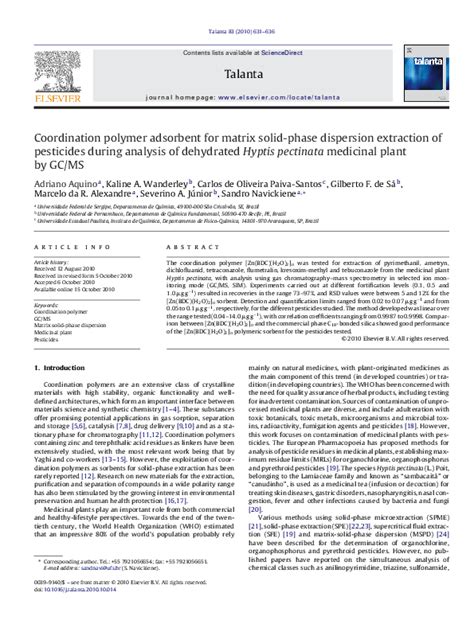 Pdf Coordination Polymer Adsorbent For Matrix Solid Phase Dispersion